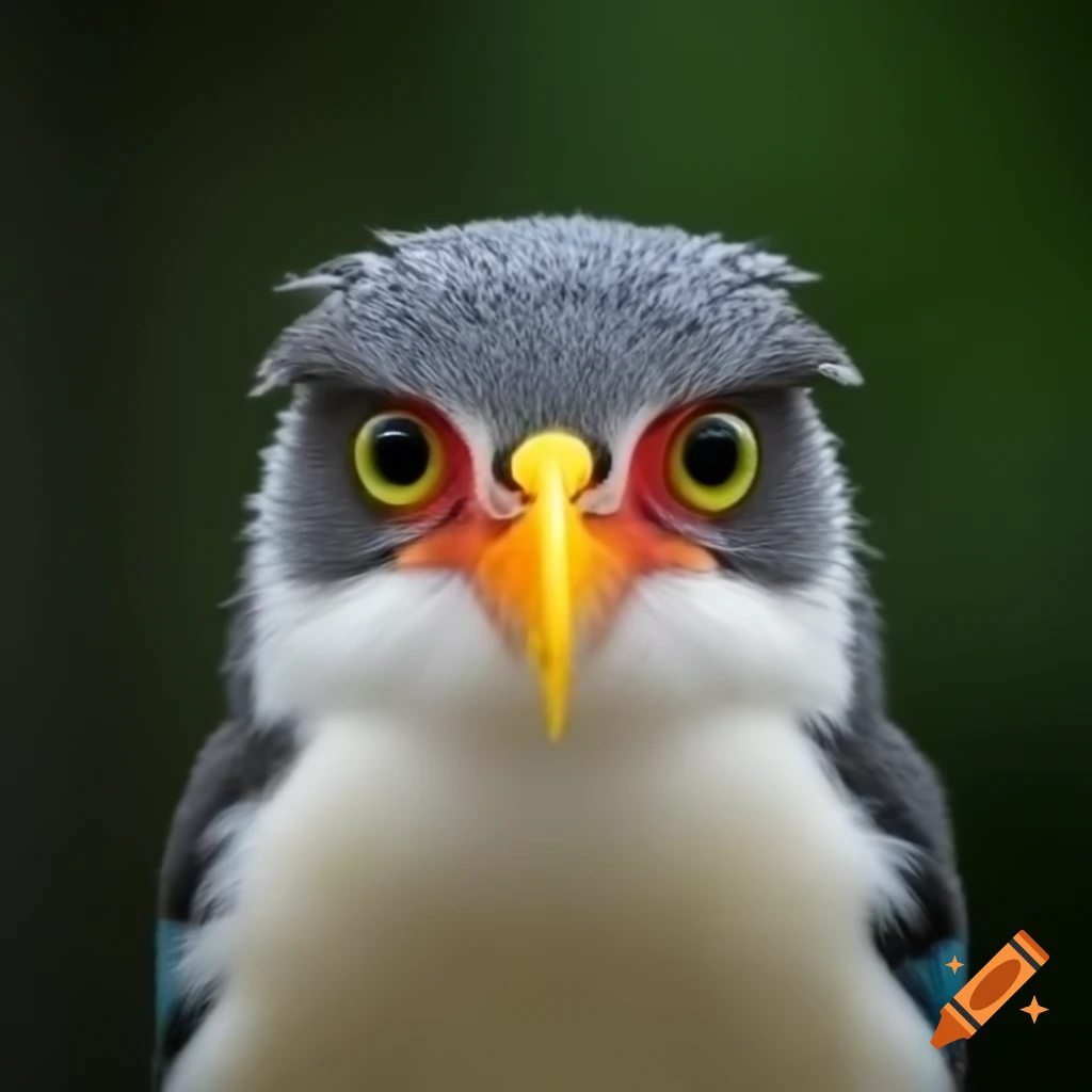 Close-up of a bird's face showcasing detailed feathers on Craiyon