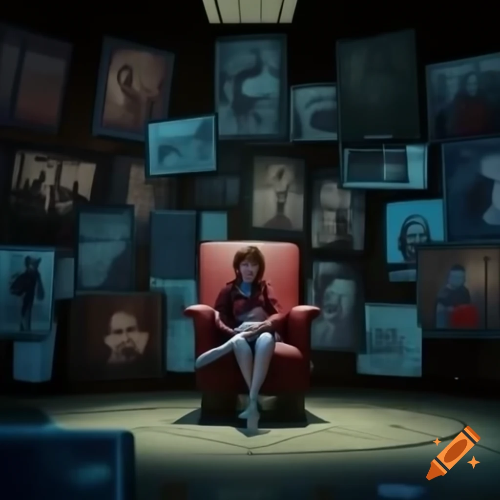 Person narrating story with vintage movie posters in cinematic lighting ...