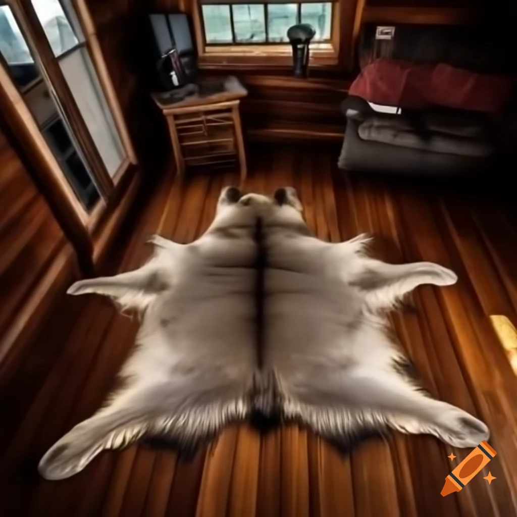Overhead view of werewolf pelt in cozy cabin setting on Craiyon