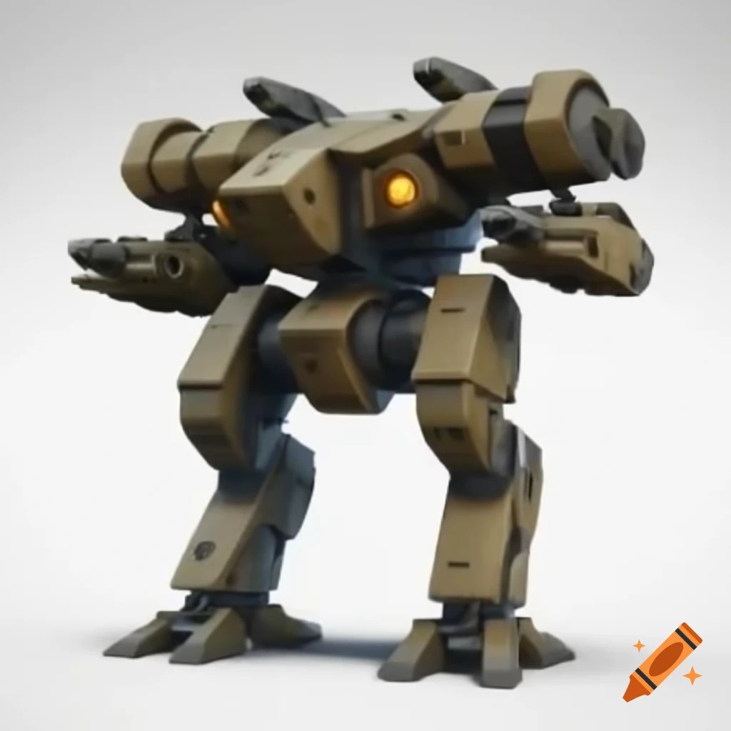 Heavily armored bipedal battle mech with angular lines inspired by ...
