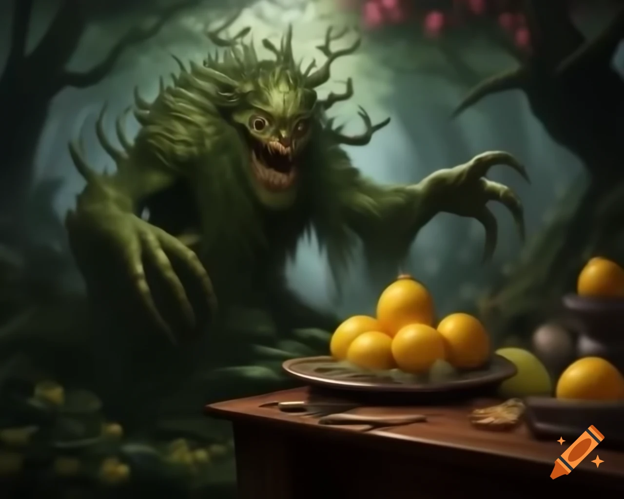 Hyper-realistic close-up of a mutant lemon fruit tree monster on Craiyon