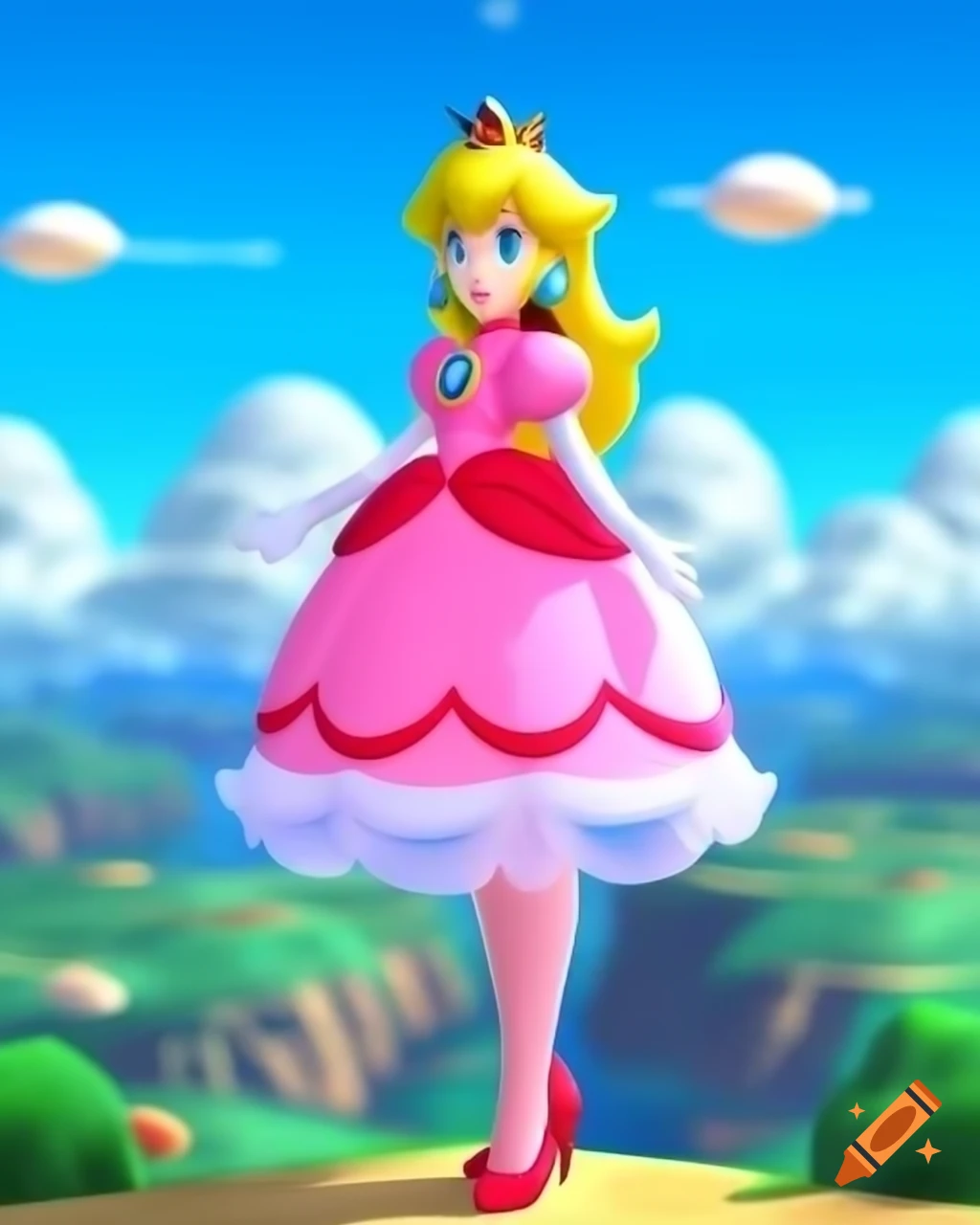 Link dressed as Princess Peach in pink ballgown standing on mountain on ...