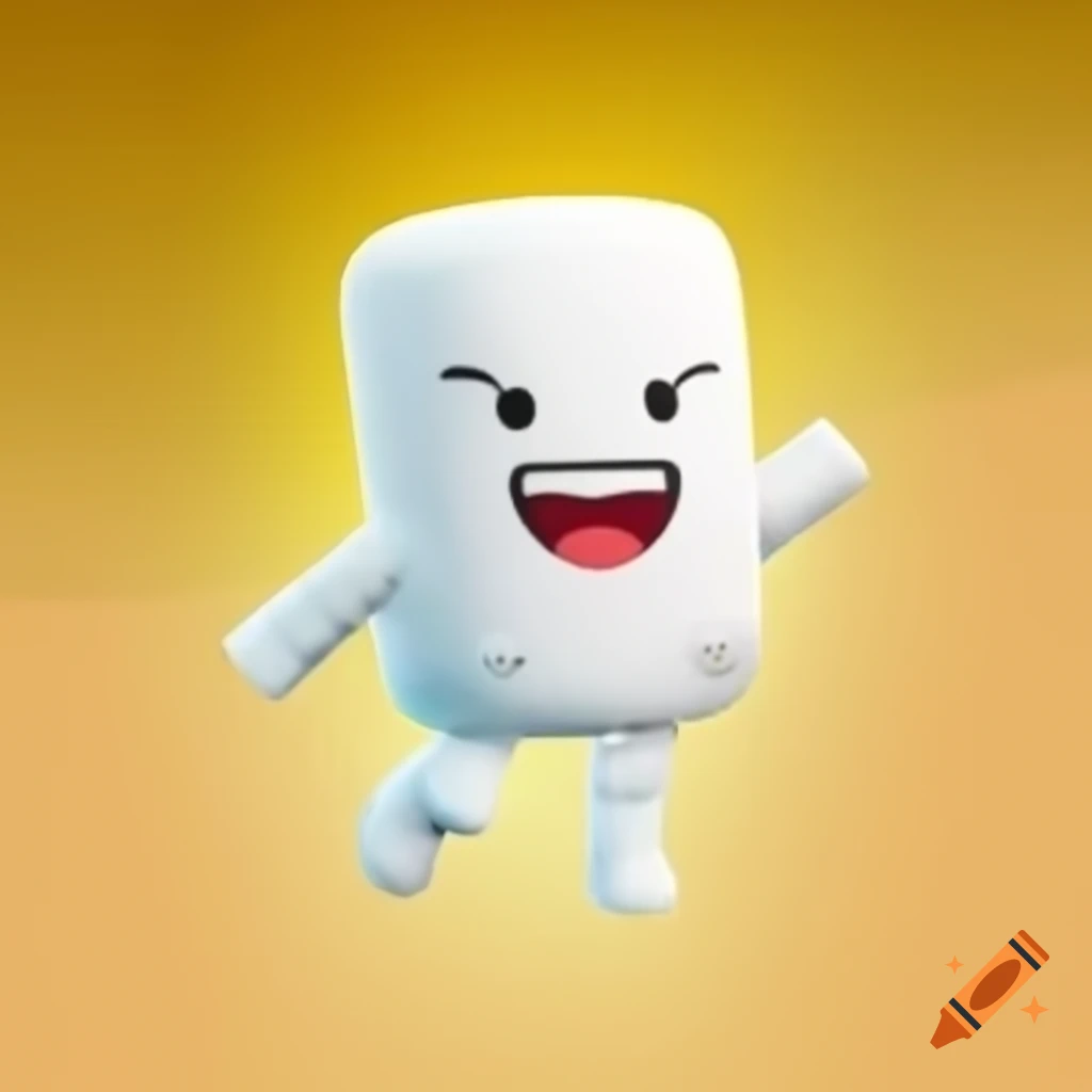 Cartoon marshmallow character dancing the griddy inspired by Fortnite on Craiyon