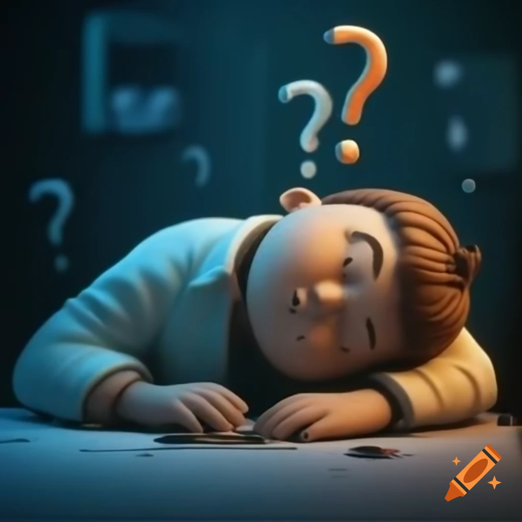 Technical AI animated figure representing laziness with question mark ...