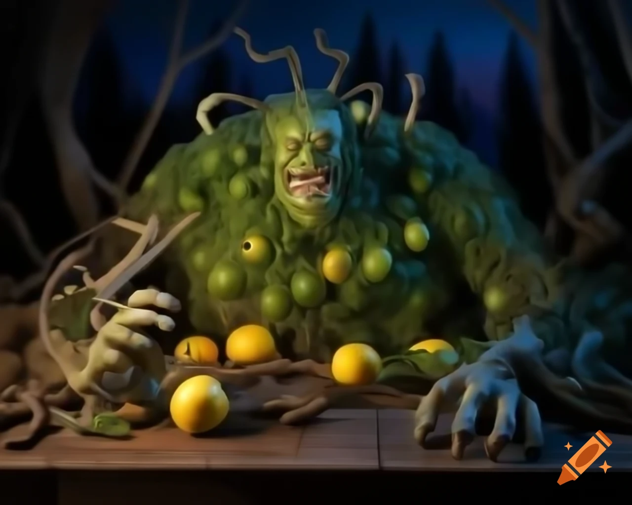 Hyper-realistic close-up of a mutant lemon fruit monster from Omega ...