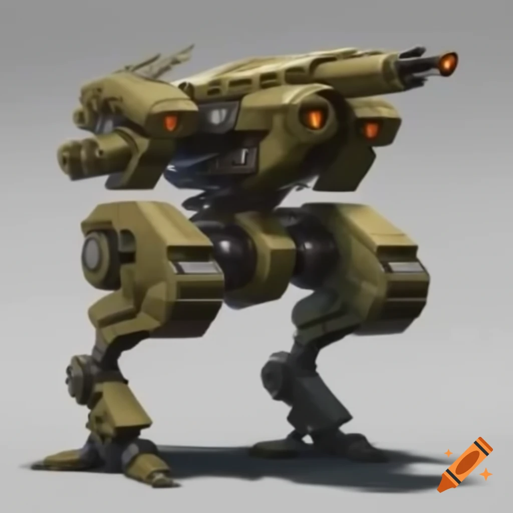 Symmetrical bipedal battle mech with military-inspired armor and ...