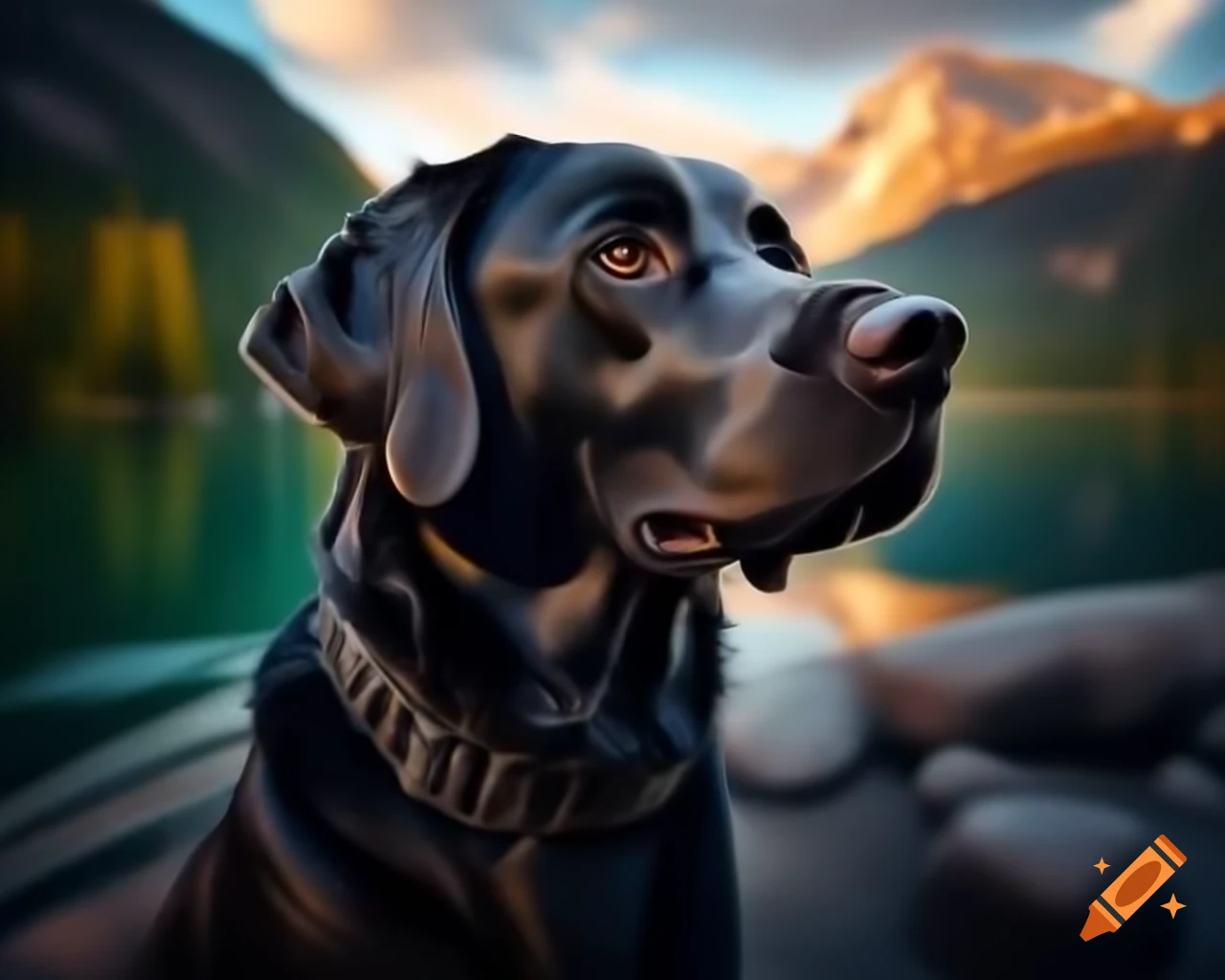 Hyper-realistic portrait of Black Labrador Retriever in serene forest ...
