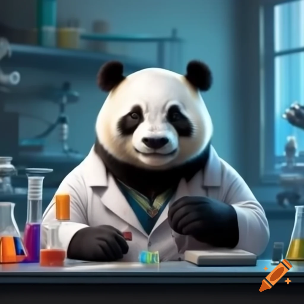 Panda in lab coat and goggles working in microbiology laboratory on Craiyon