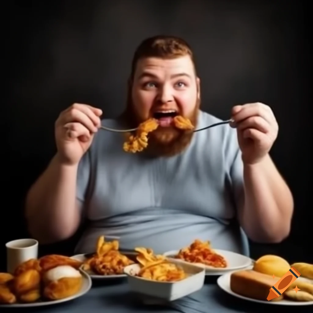Happy man enjoying snacks with a cheerful expression on Craiyon