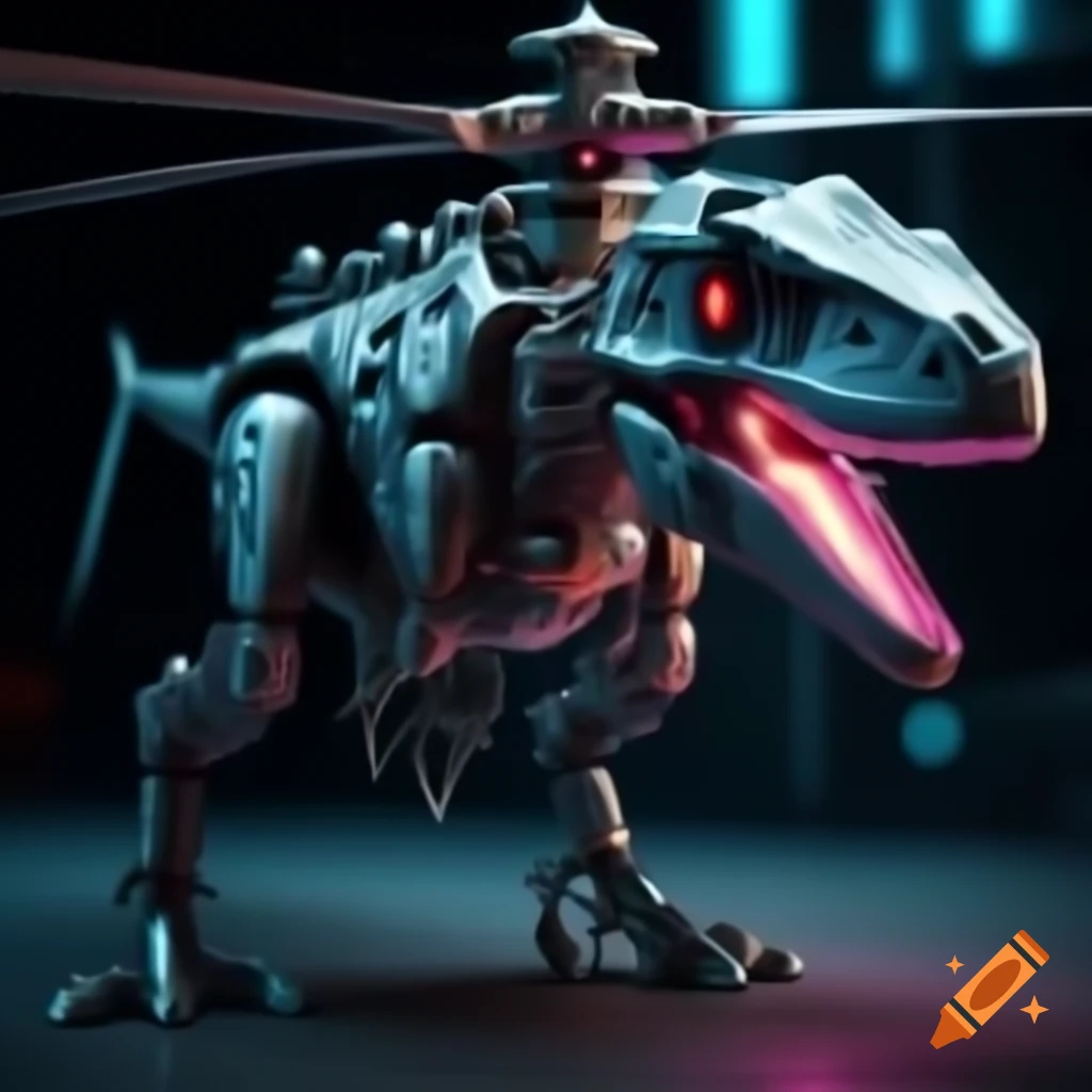 Futuristic hybrid creature combining velociraptor and helicopter ...