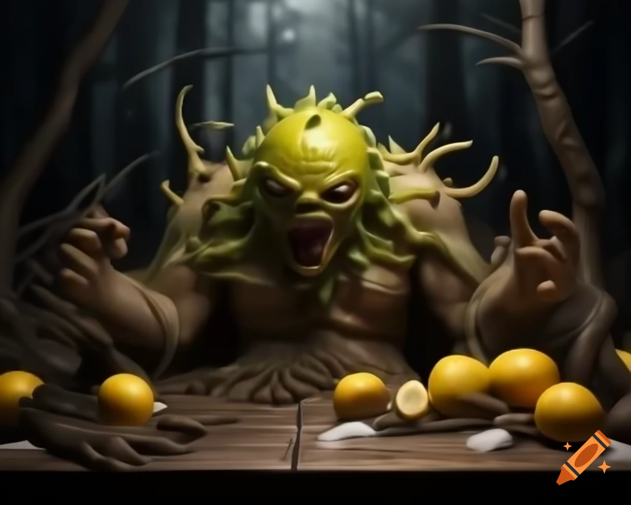 Hyper realistic closeup of mutant lemon fruit monster from Omega Mart ...