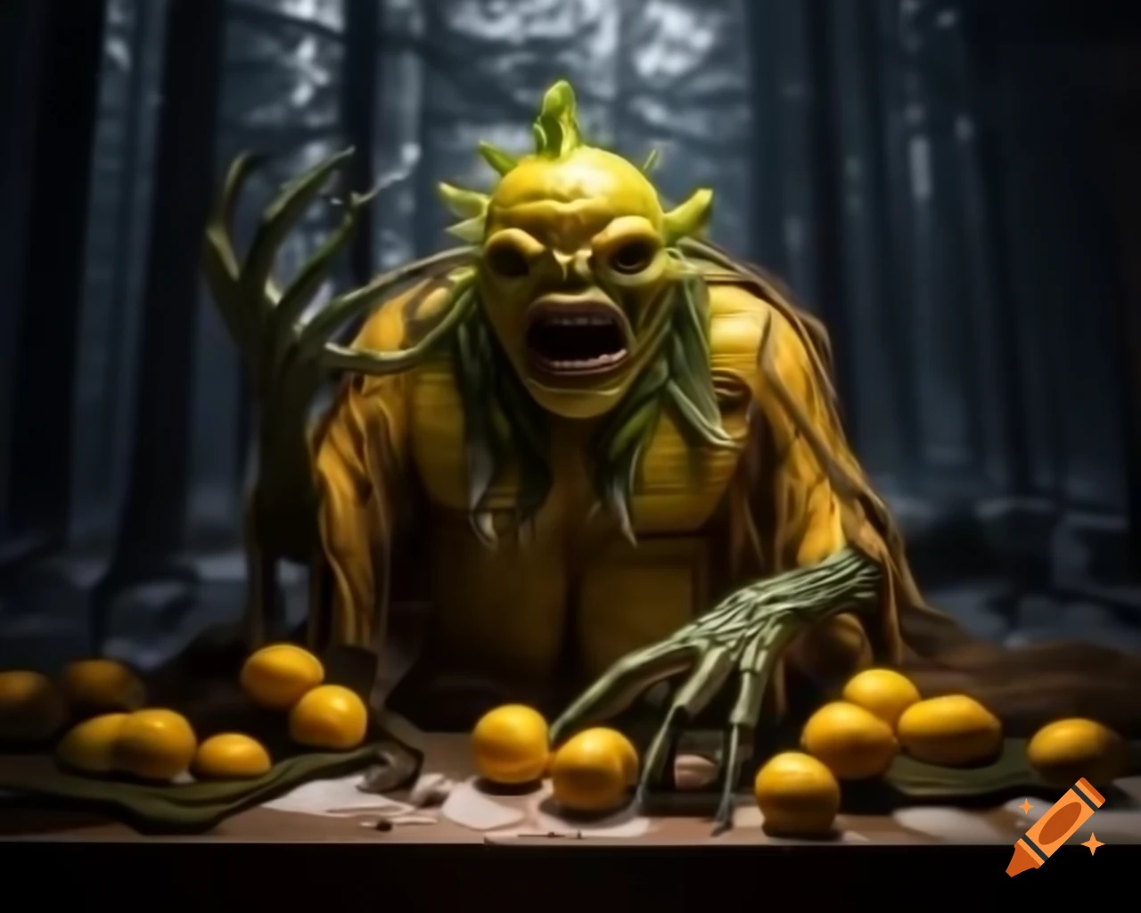 Hyper realistic close-up of a mutant lemon fruit monster from Omega ...