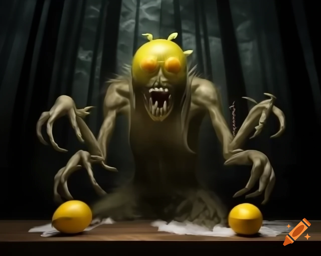 Hyper realistic closeup of mutant lemon fruit monster on Craiyon