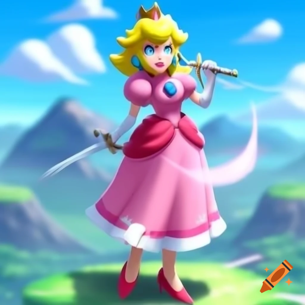 Link from Breath of the Wild dressed as Princess Peach sword fighting ...