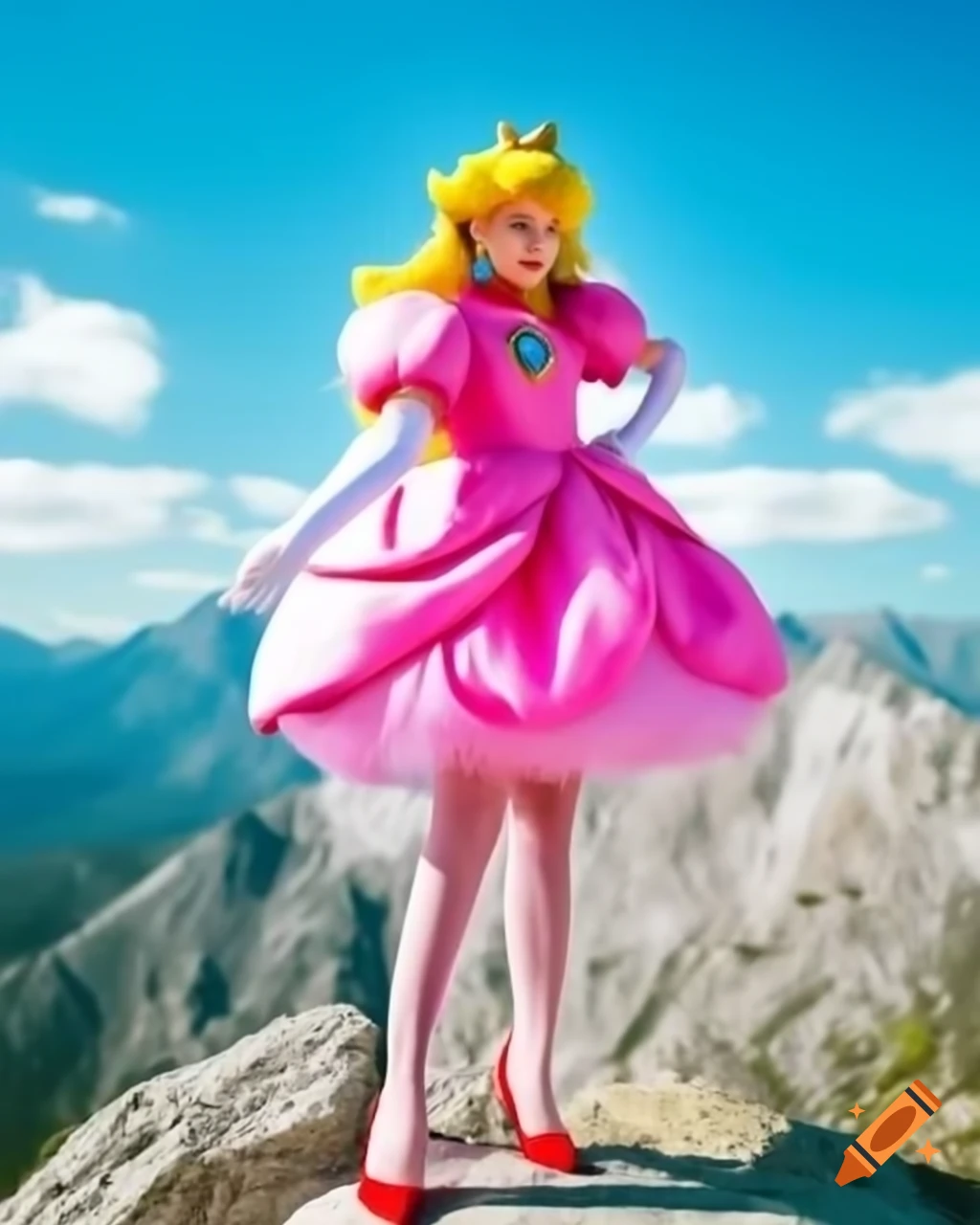 Character inspired by Nintendo dressed in princess attire on mountain ...