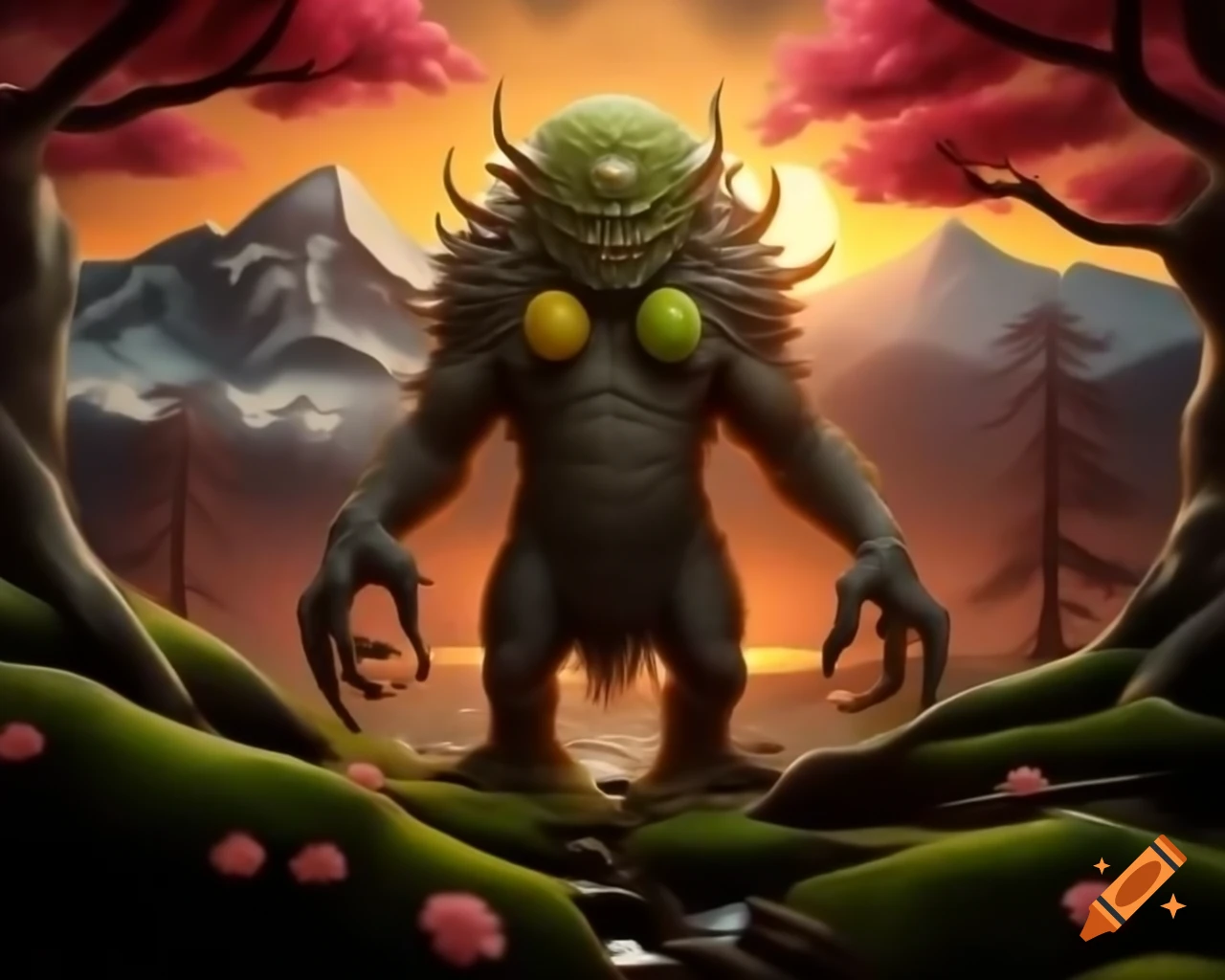 Hyper-realistic close-up of a mutant lemon fruit monster in a grotesque ...