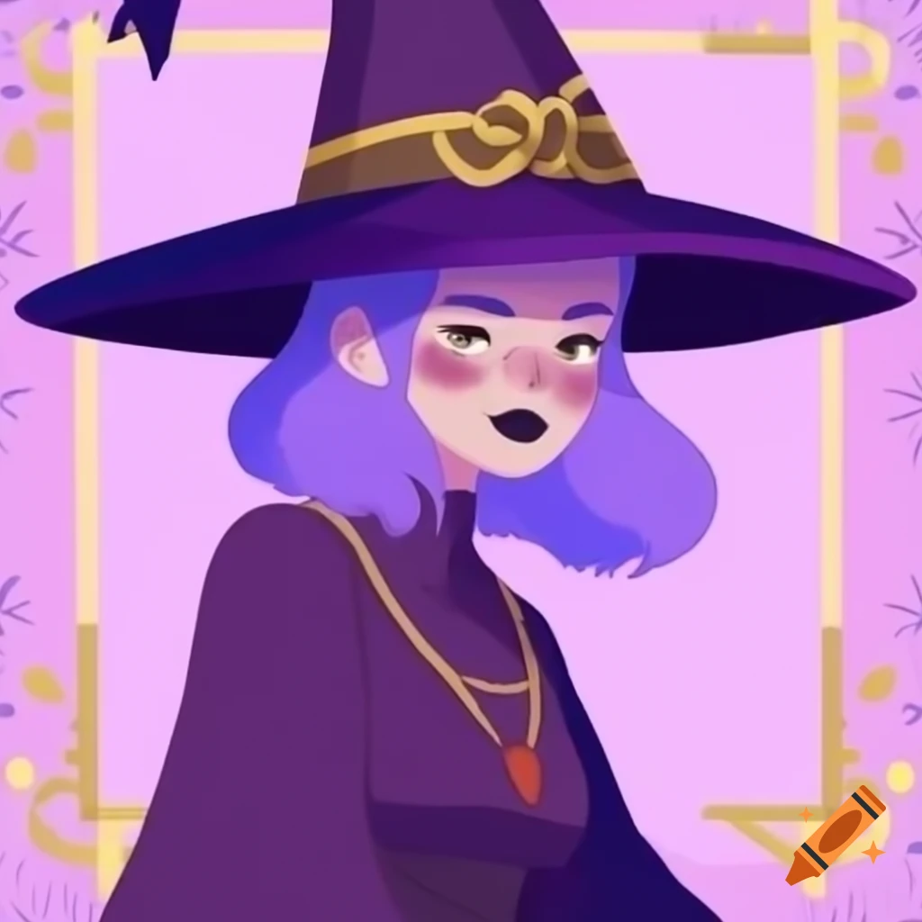 Witch animation frames in purple and yellow, detailed design on Craiyon