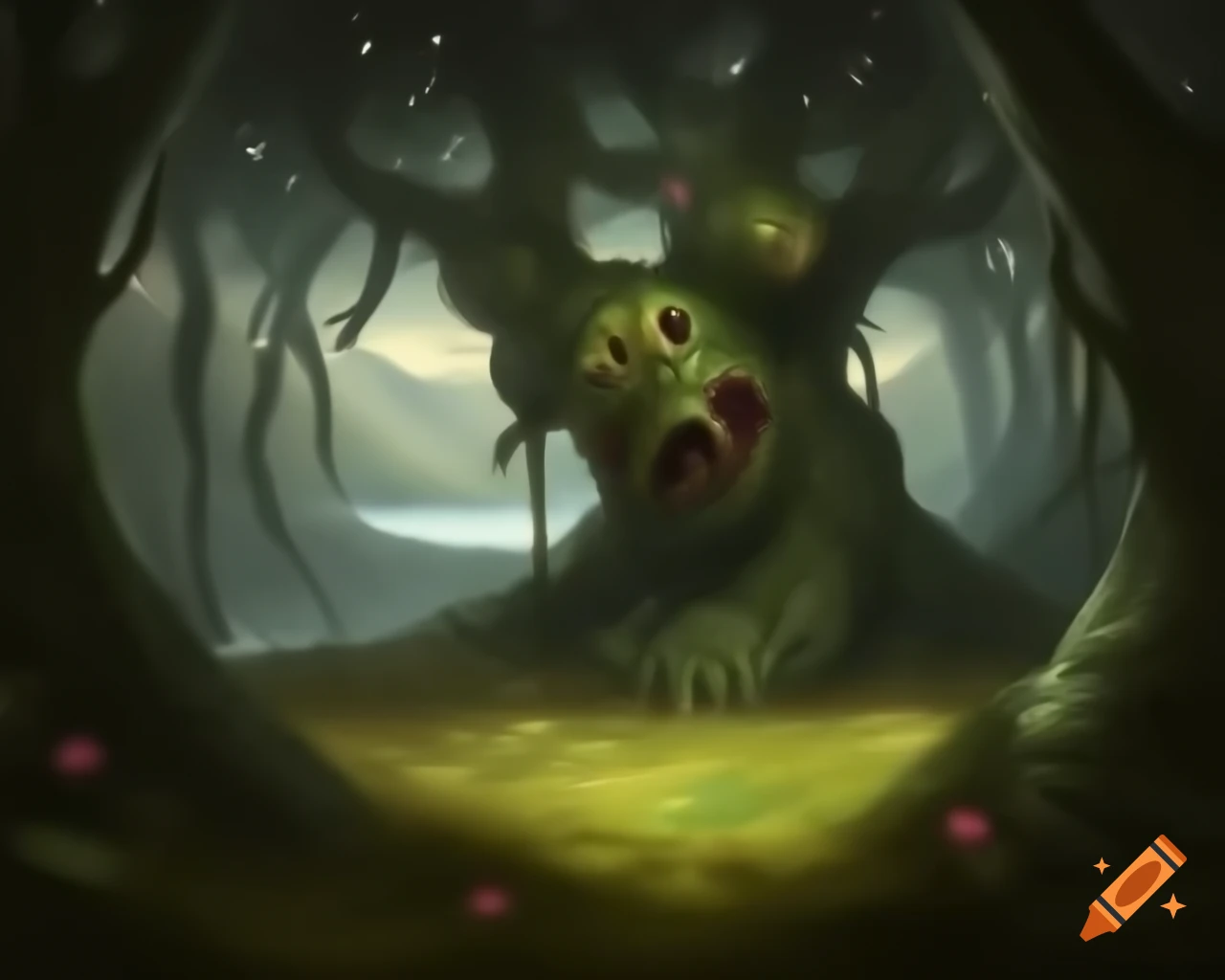 Hyper realistic closeup of a mutant lemon fruit tree monster with ...