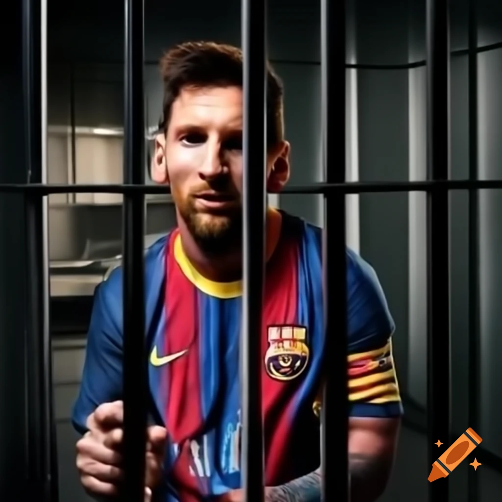 Lionel Messi in a jail setting on Craiyon