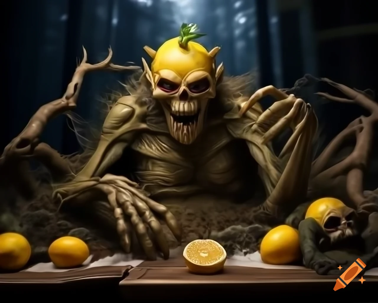 Hyper realistic close-up of a mutant lemon fruit monster from Omega ...
