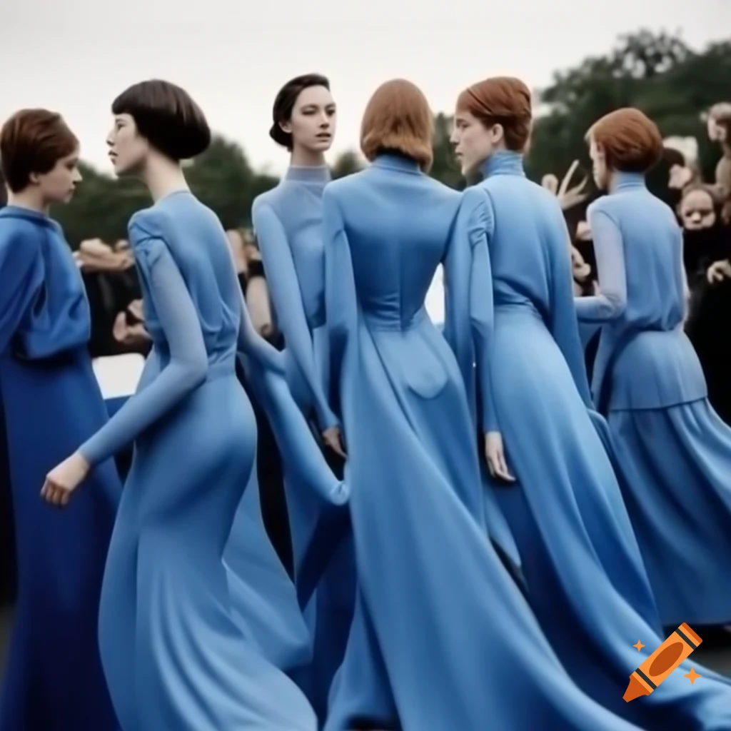 Yves Klein blue haute couture dresses worn by brunette supermodels on ...