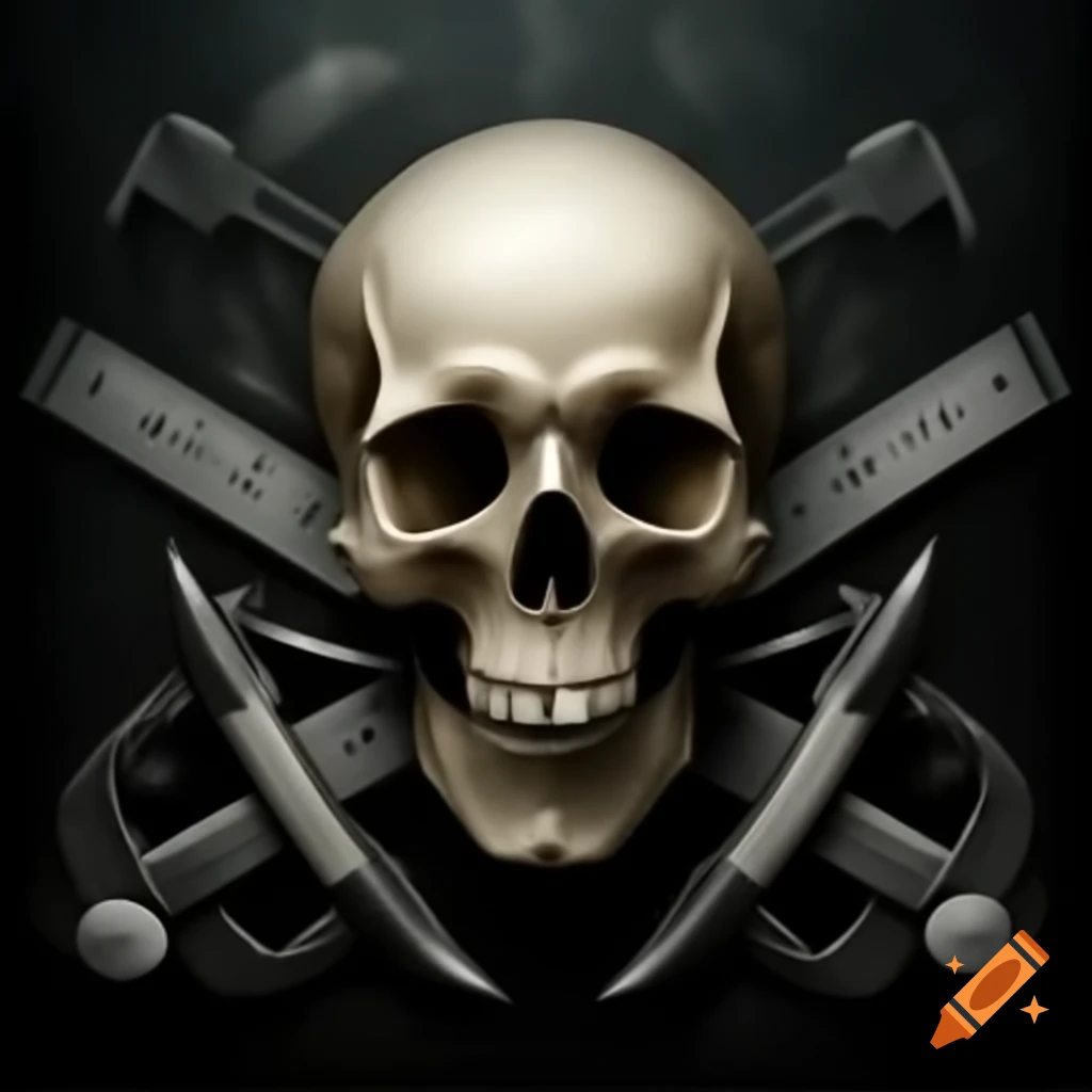 Skull and crossed measuring calipers, symbolizing precision and ...