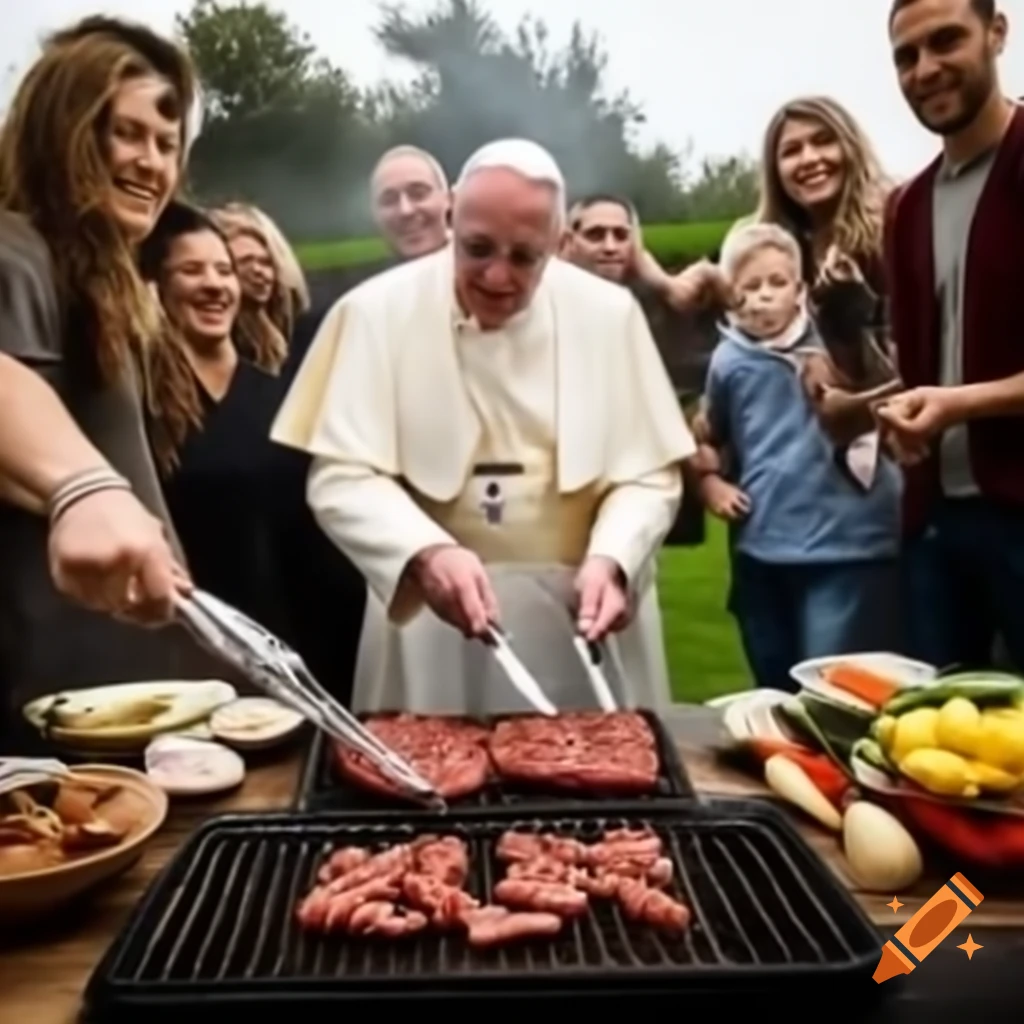 Pope Francis grilling meat in vegetable garden with friends on Easter ...