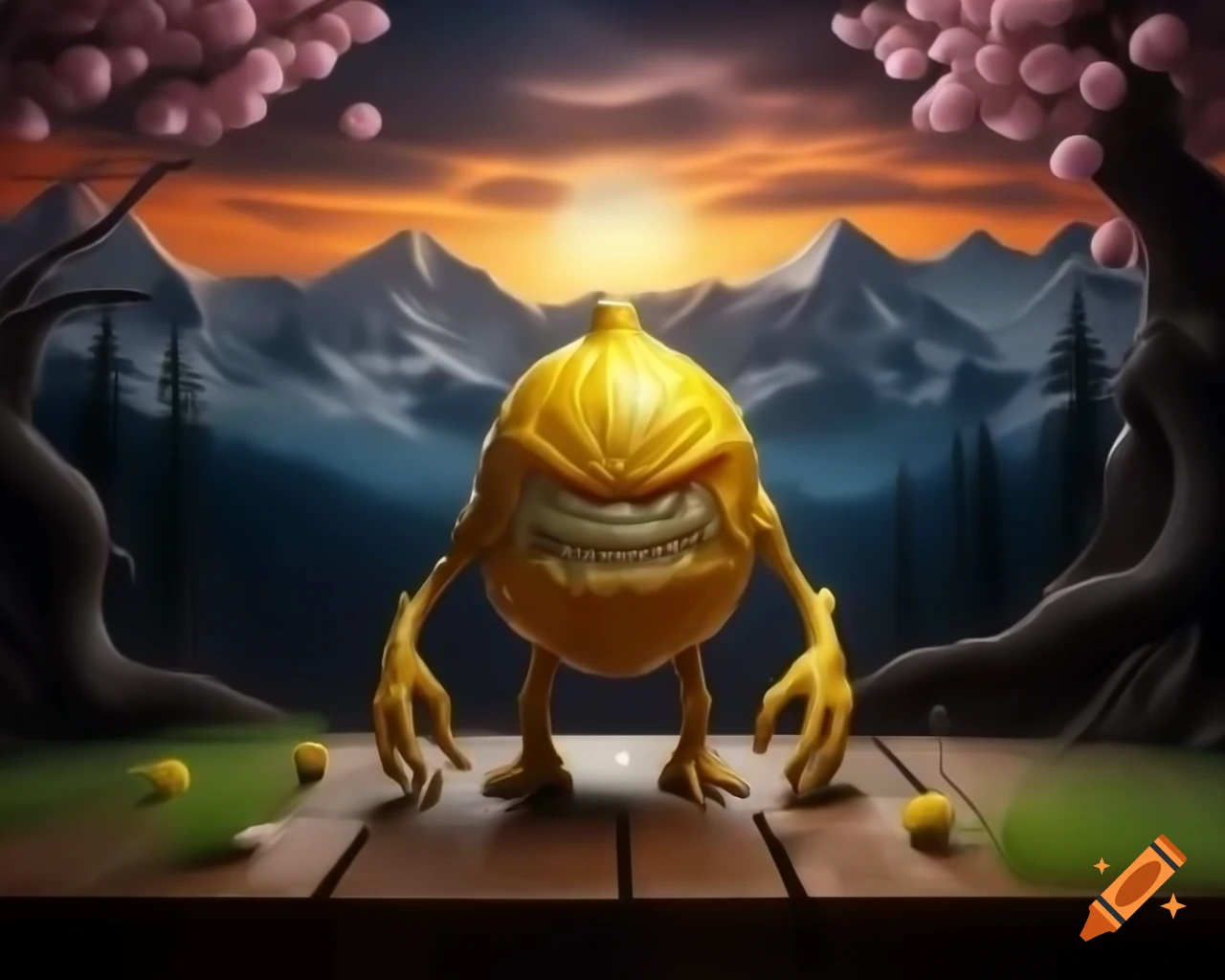 Closeup of hyper-realistic mutant fruit monster from Omega Mart on Craiyon