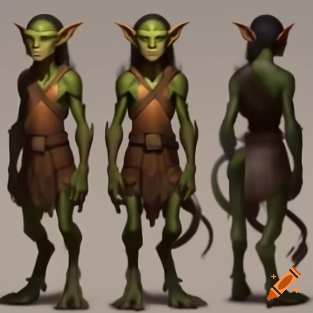 Three-view character design sheet of a goblin on Craiyon