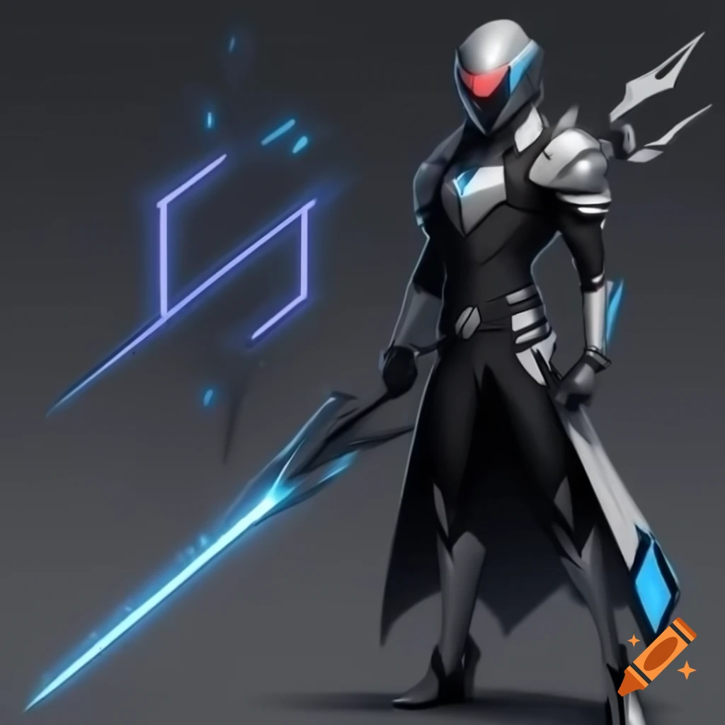 Futuristic sci-fi swordsman in sleek armor with glowing lines and tech ...