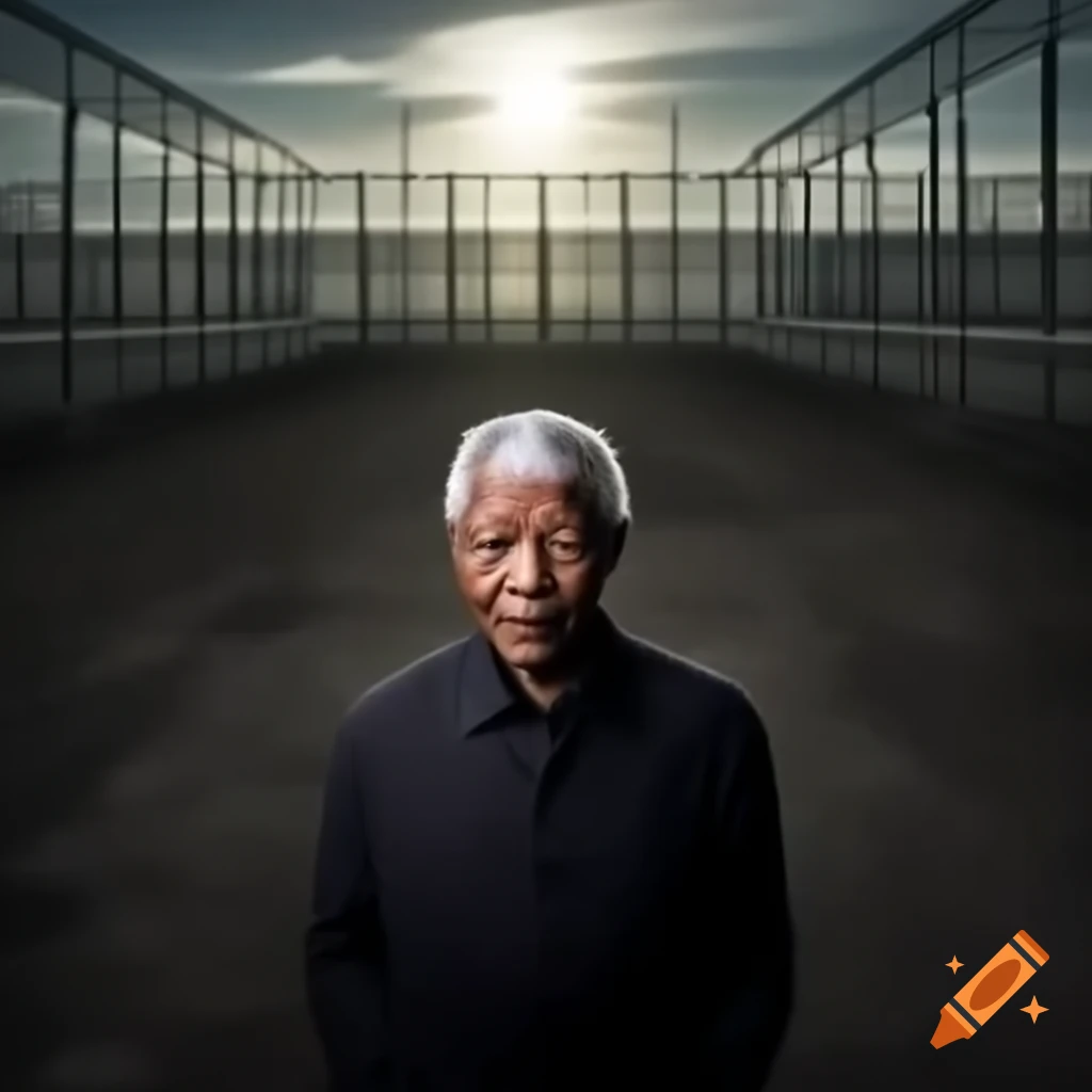 Nelson Mandela breaking rocks in prison yard under glaring sun, realism ...