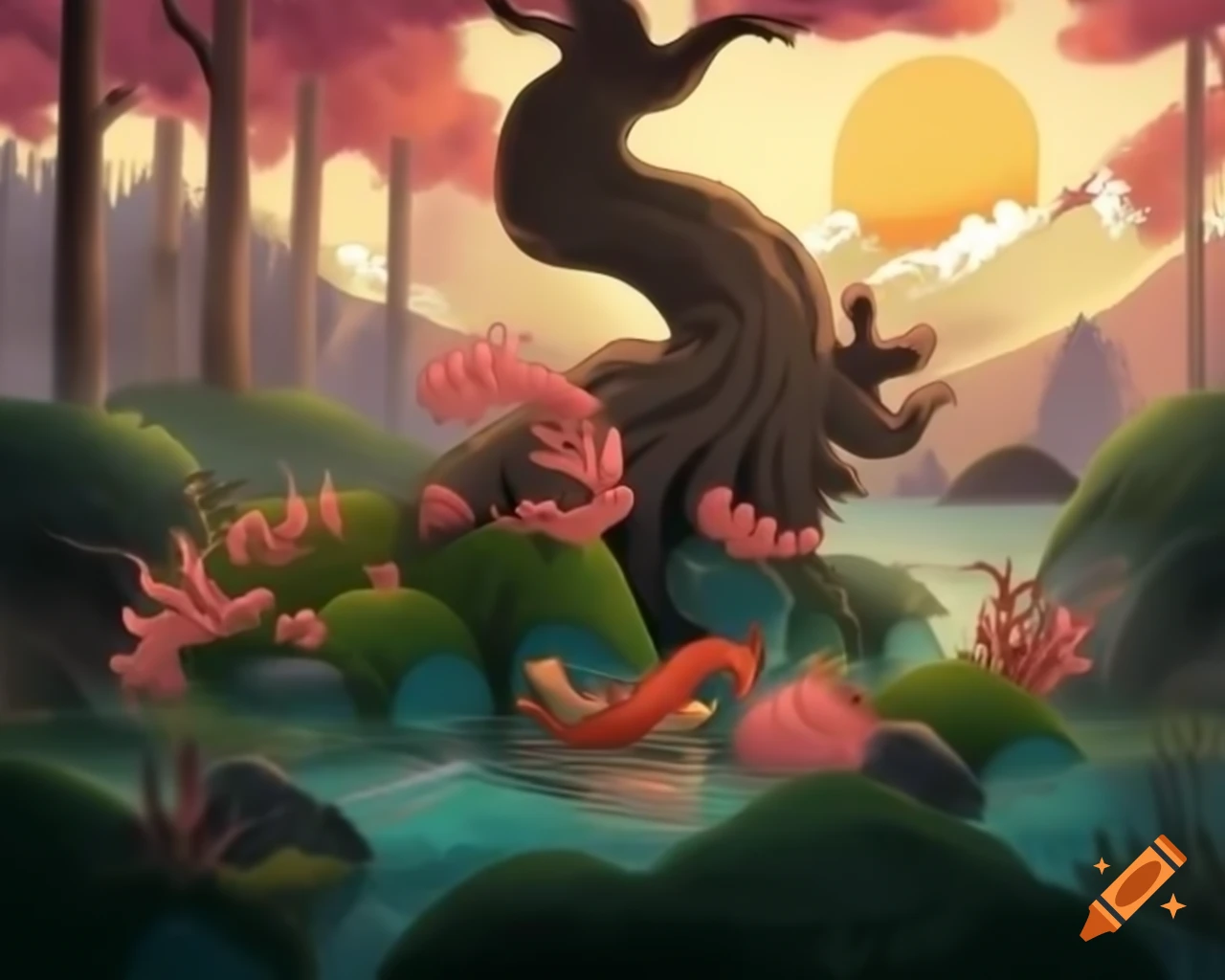 Hyper-realistic tree monster crafted from tree bark on Craiyon