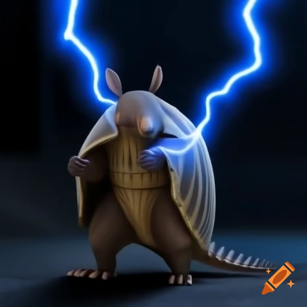 Armadillo superhero standing on two feet with blue lightning from ...