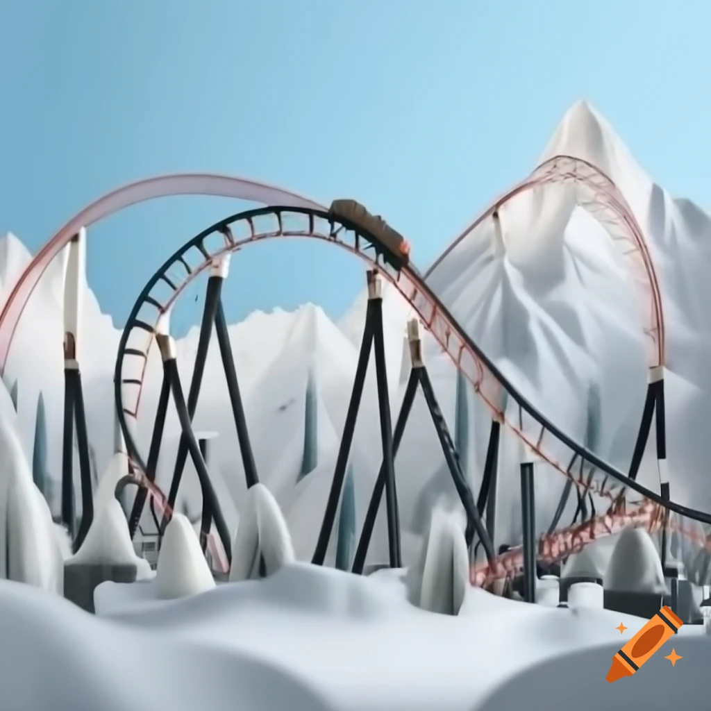 Realistic roller coaster themed around snowy mountains of Antarctica on ...