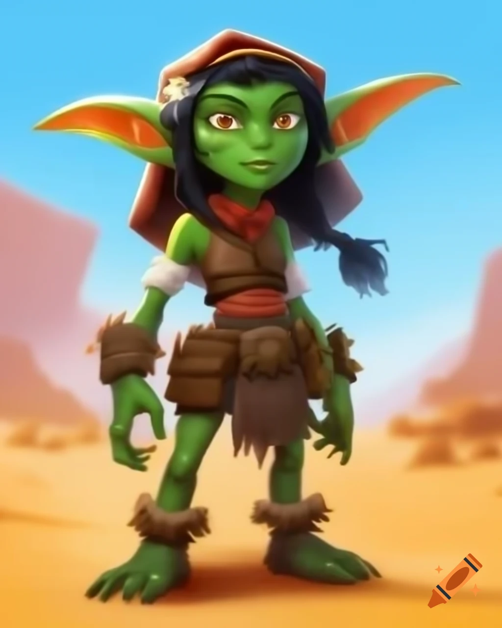 Green-skinned goblin girl as desert princess in oasis, anime style on ...