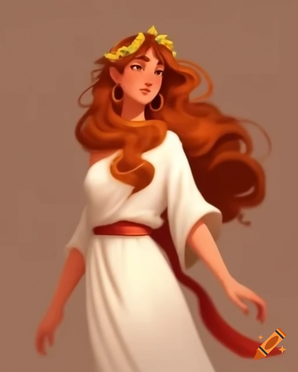 Ancient Greek goddess with auburn hair in white peplos, full-body view ...