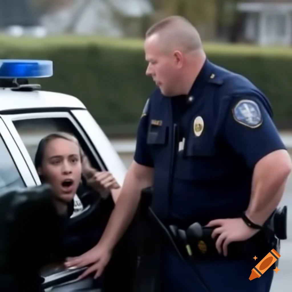 Police officer stopping a car with worried driver on roadside on Craiyon