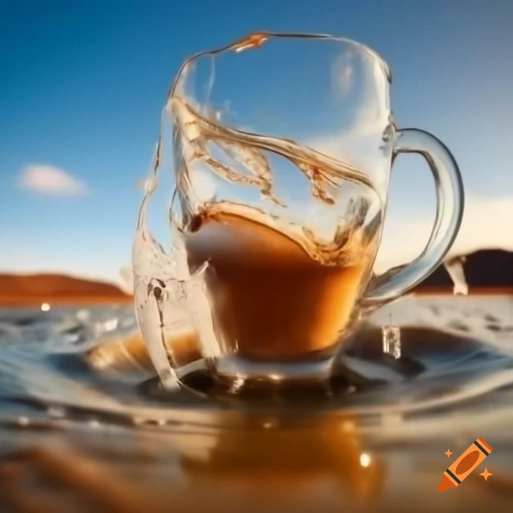 Cup overflowing with water, featuring a volcano and whirlpool effects ...