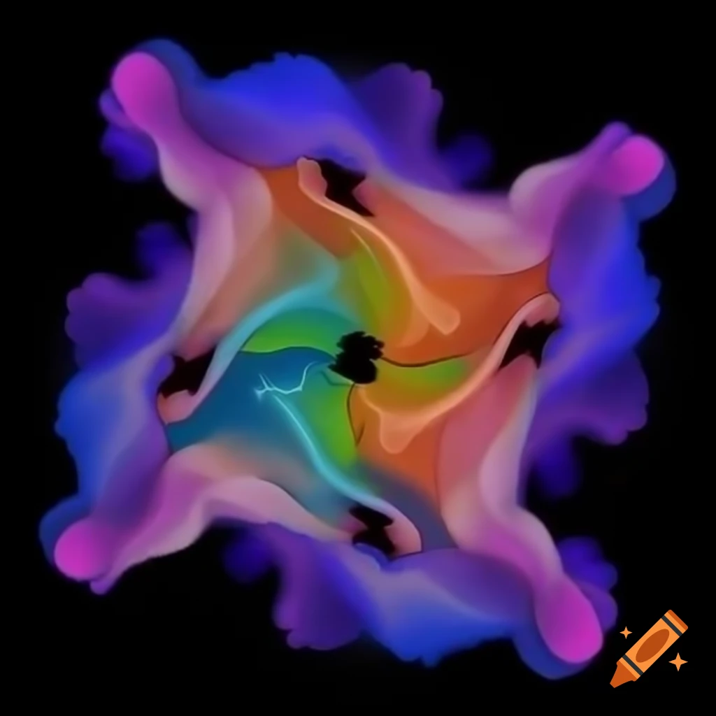 Experimental scenery with fluorocarbon shapes in colorful void on Craiyon