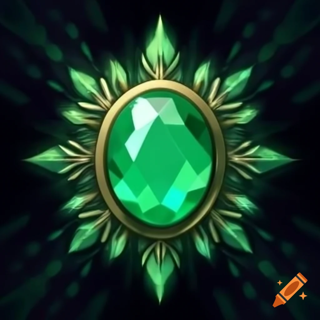 Magical emerald gem stone radiating rays of good luck on Craiyon