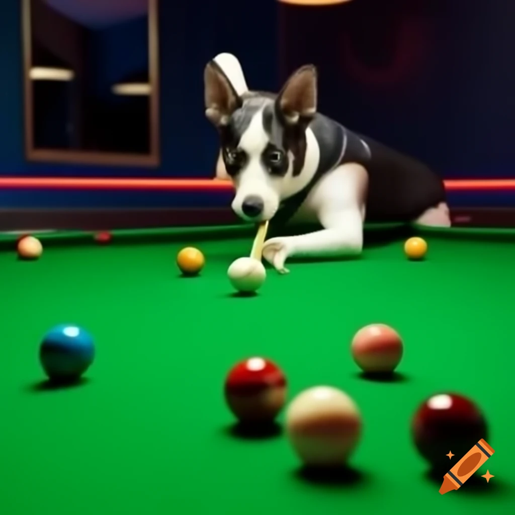 Dog playing snooker, showcasing fun and playfulness on Craiyon