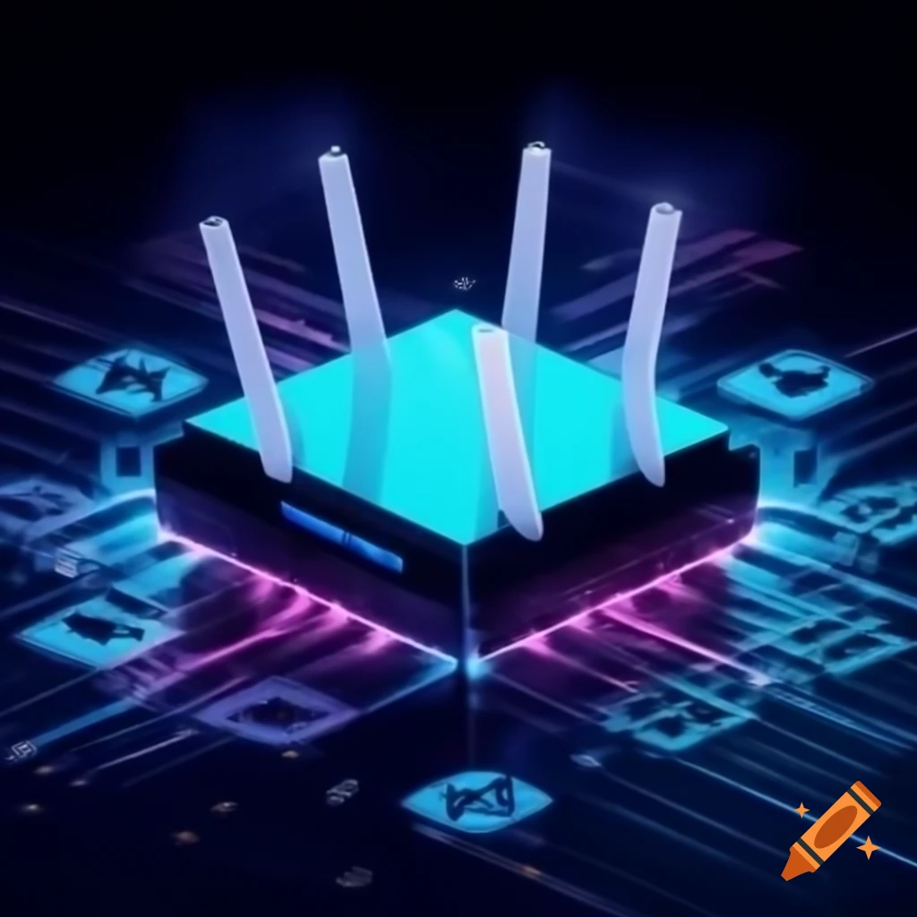 Router and security elements representing network engineering on Craiyon