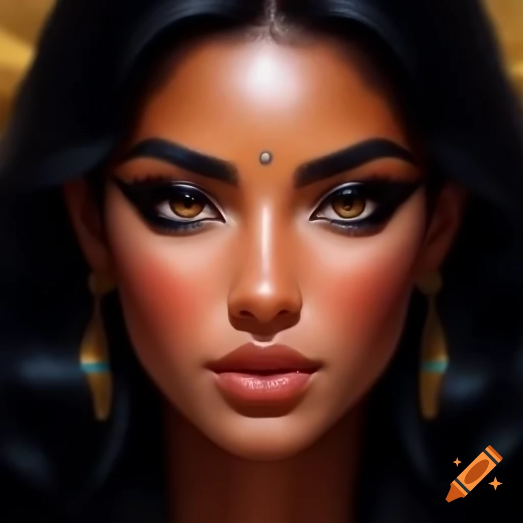 Elegant portrait of modern Egyptian woman with honey-colored gaze and ...