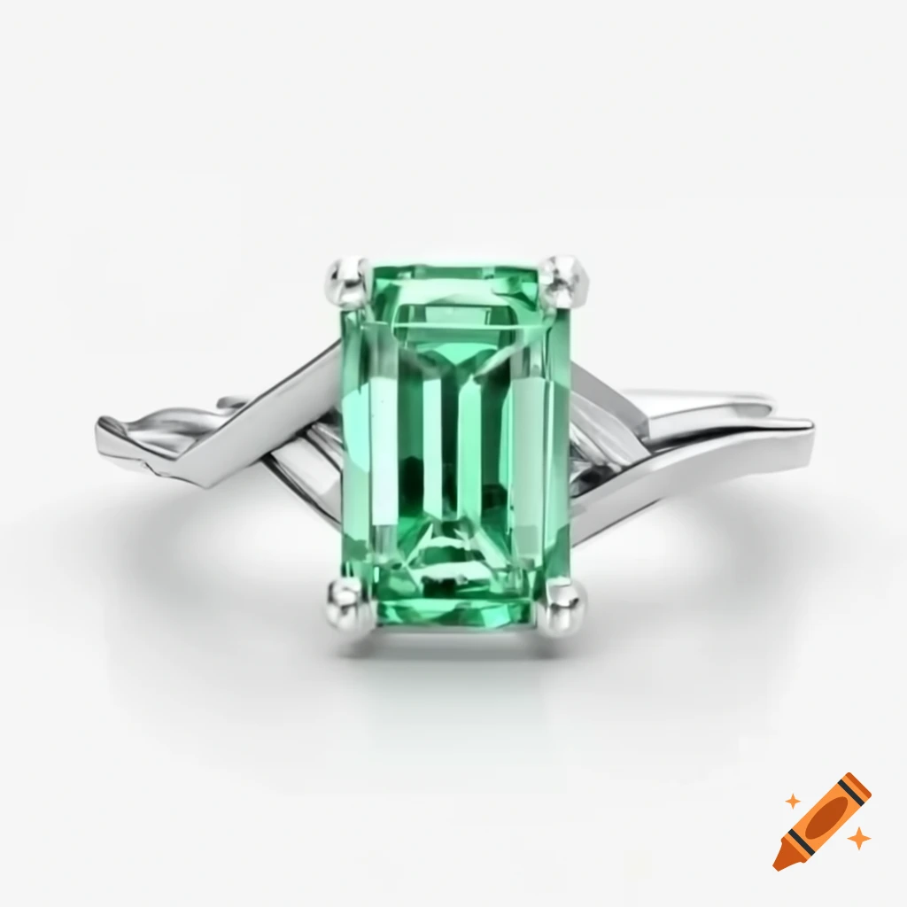 Emerald cut diamond ring with intertwining band design on Craiyon