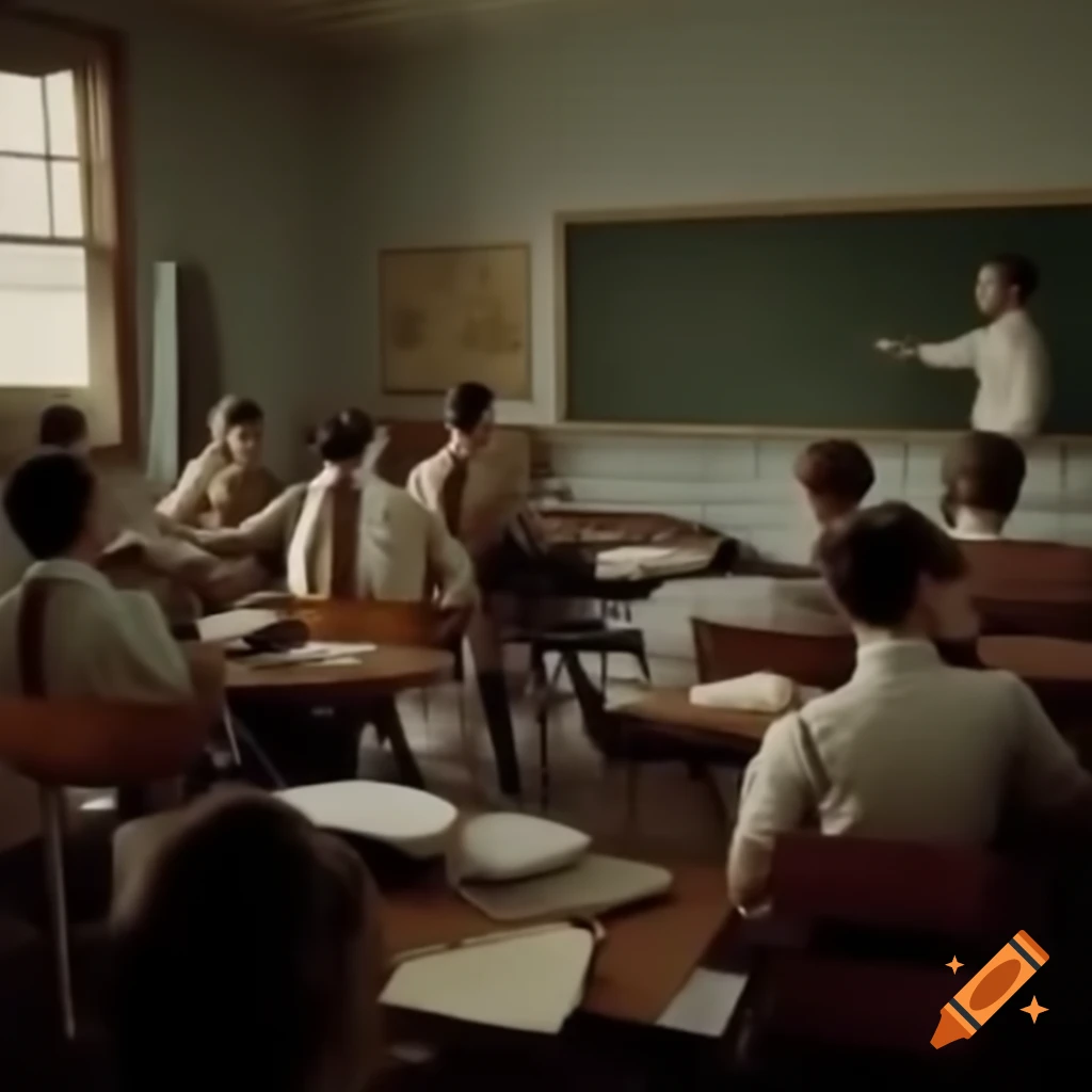 U.S. history classroom setting with desks and educational materials on ...