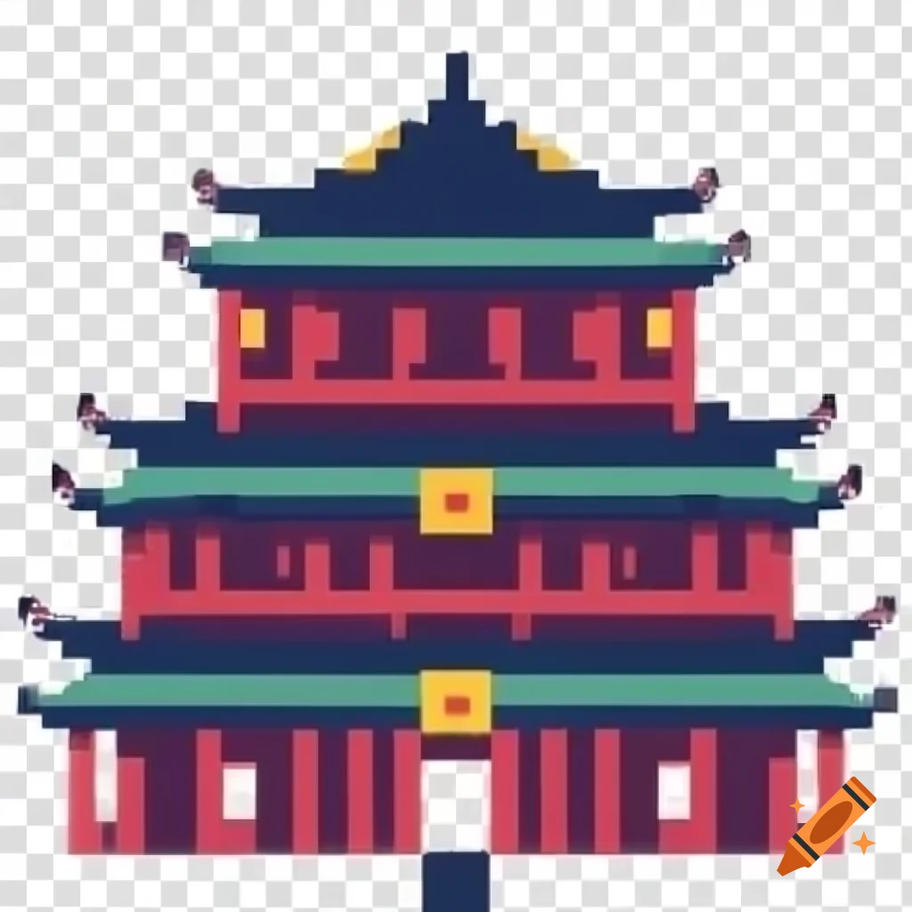 Traditional Chinese pixel building, topdown view, 10x10 pixels on Craiyon