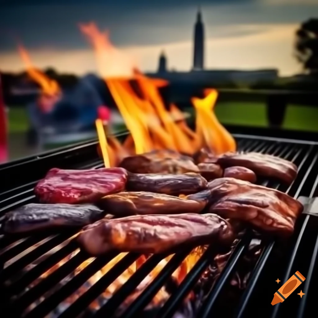 Colorful barbecue grill explosion with Washington DC landmarks in ...