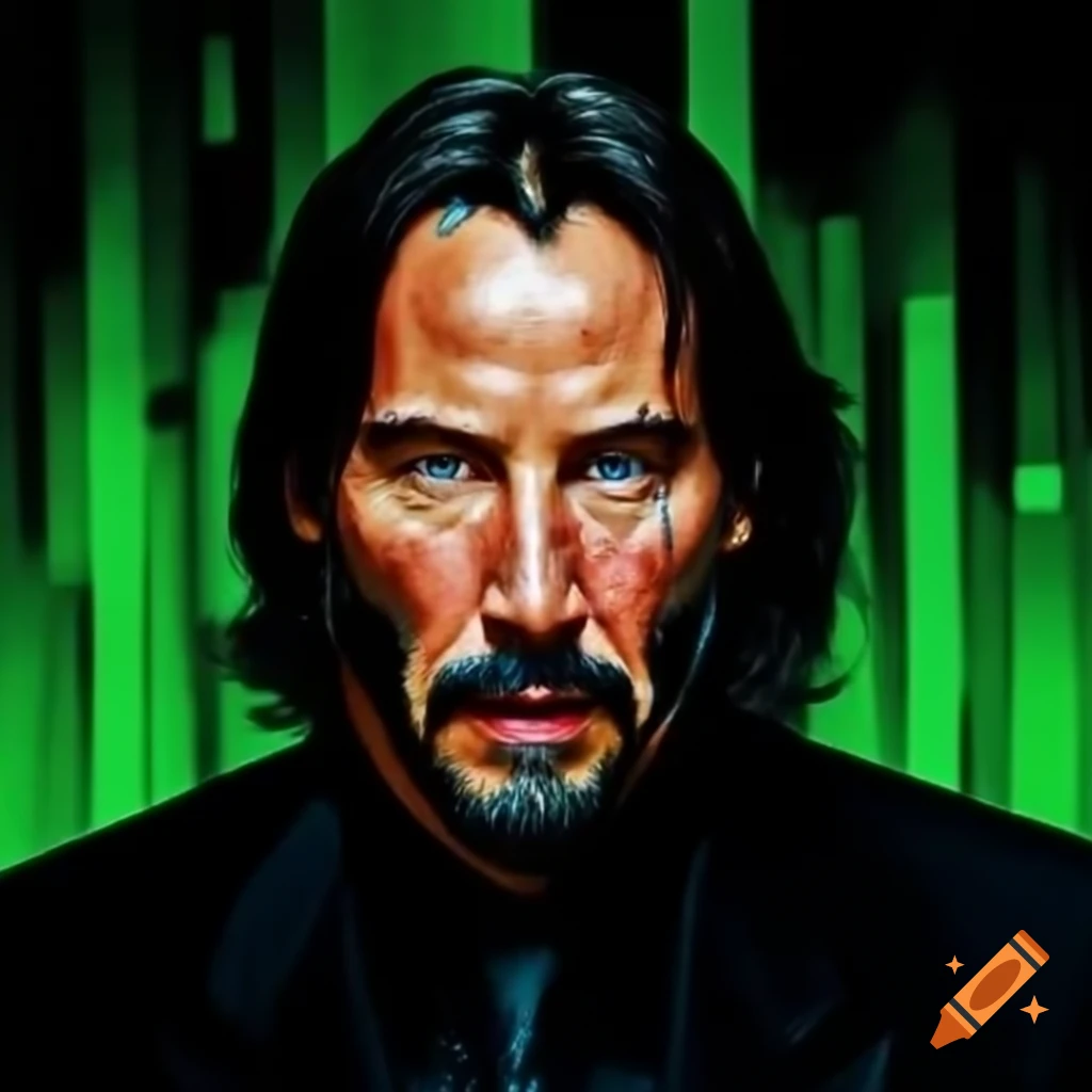 Cubist representation of Keanu Reeves as Neo from The Matrix against a ...