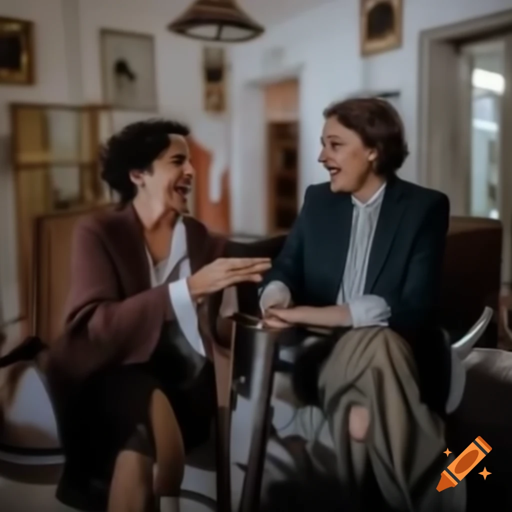 Two Latina women sitting face to face, engaging in warm conversation ...