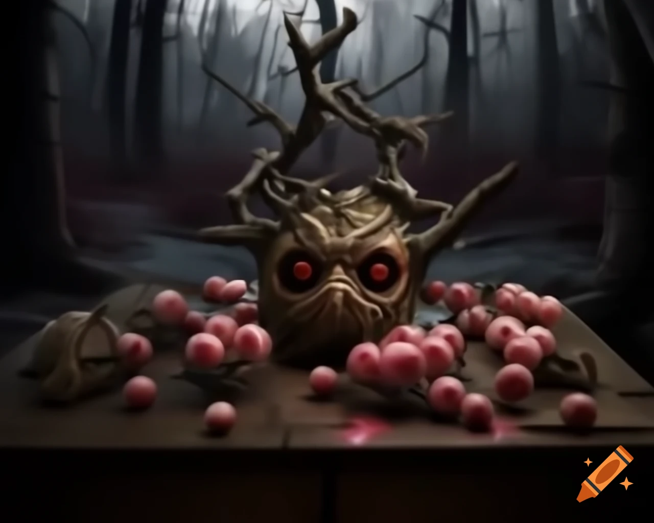 Hyper-realistic mutant lemon tree monster with grotesque creatures on ...